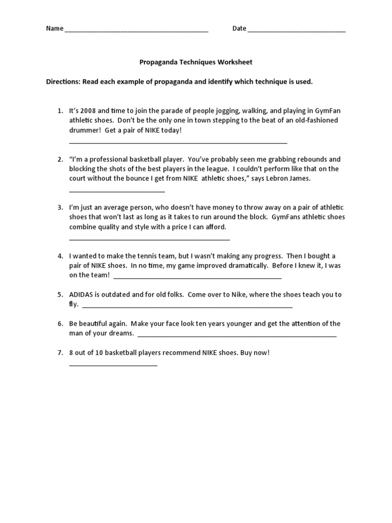Propaganda Techniques Worksheet