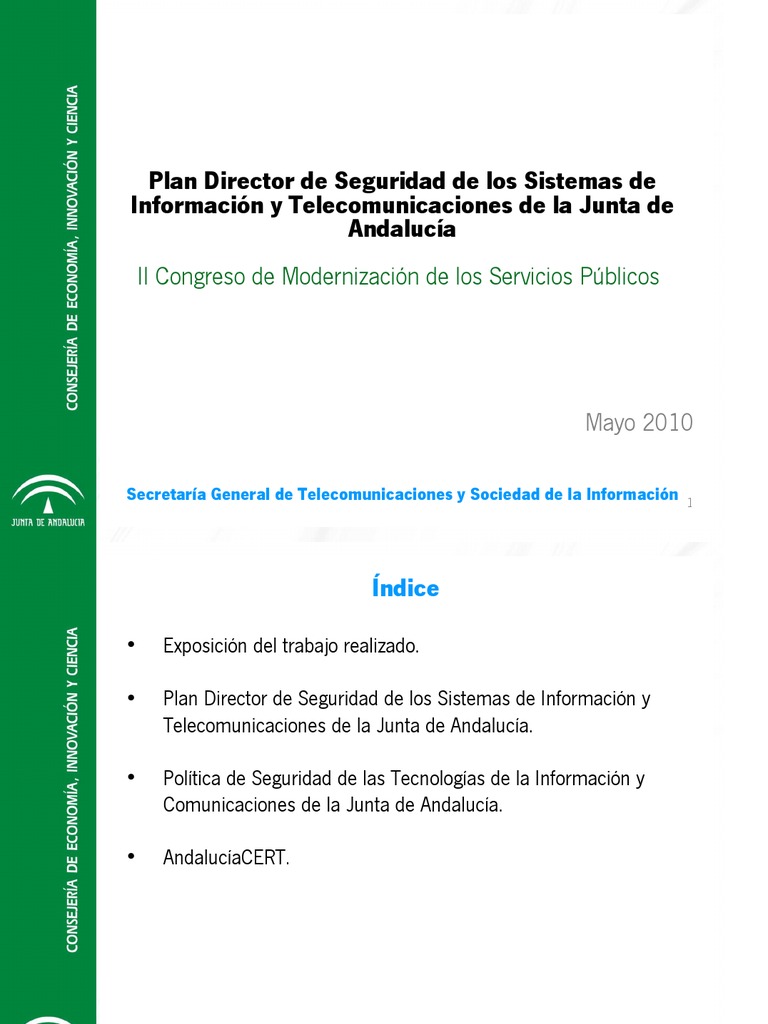 Plan Director de Seguridad de Los Sistemas de Información y ...