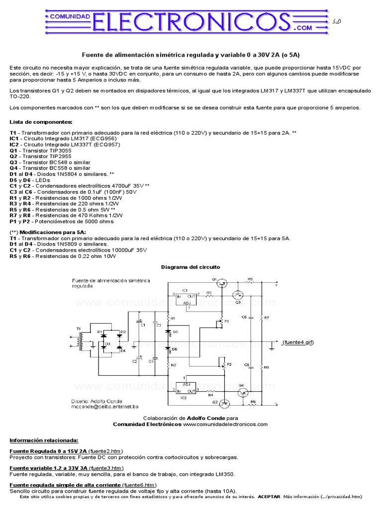 Fuente de alimentación simétrica regulada y variable 0 a 30V 2A (o 5A ...