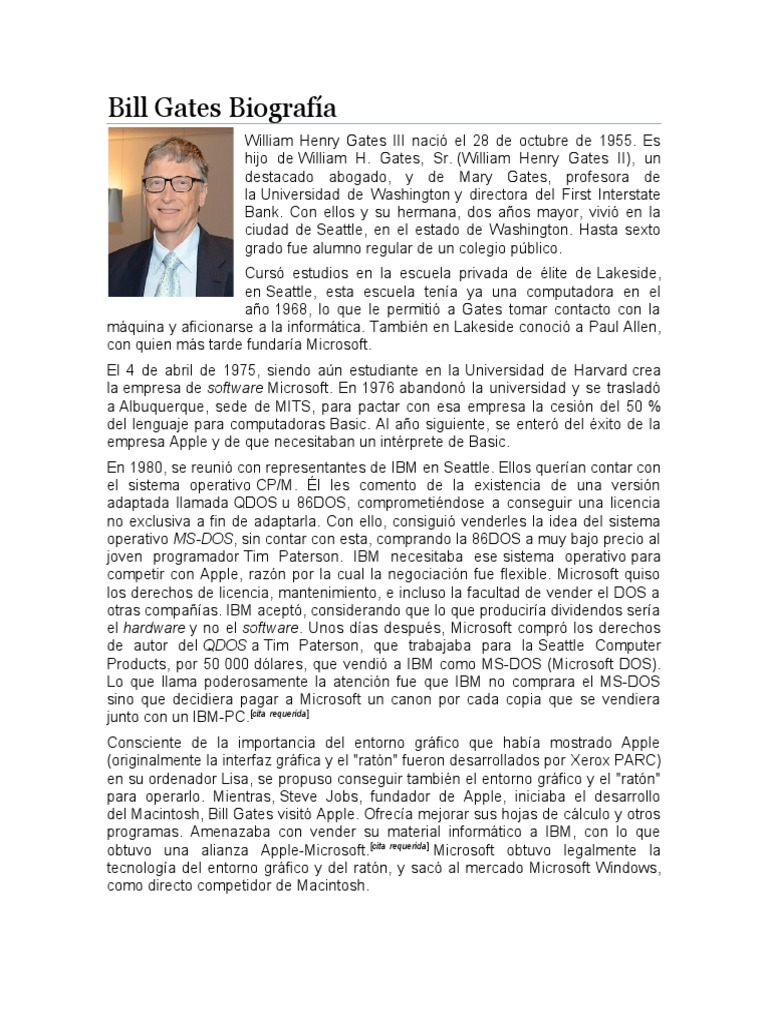 Bill Gates Biografía | PDF | Apple Inc. | Equipo de oficina