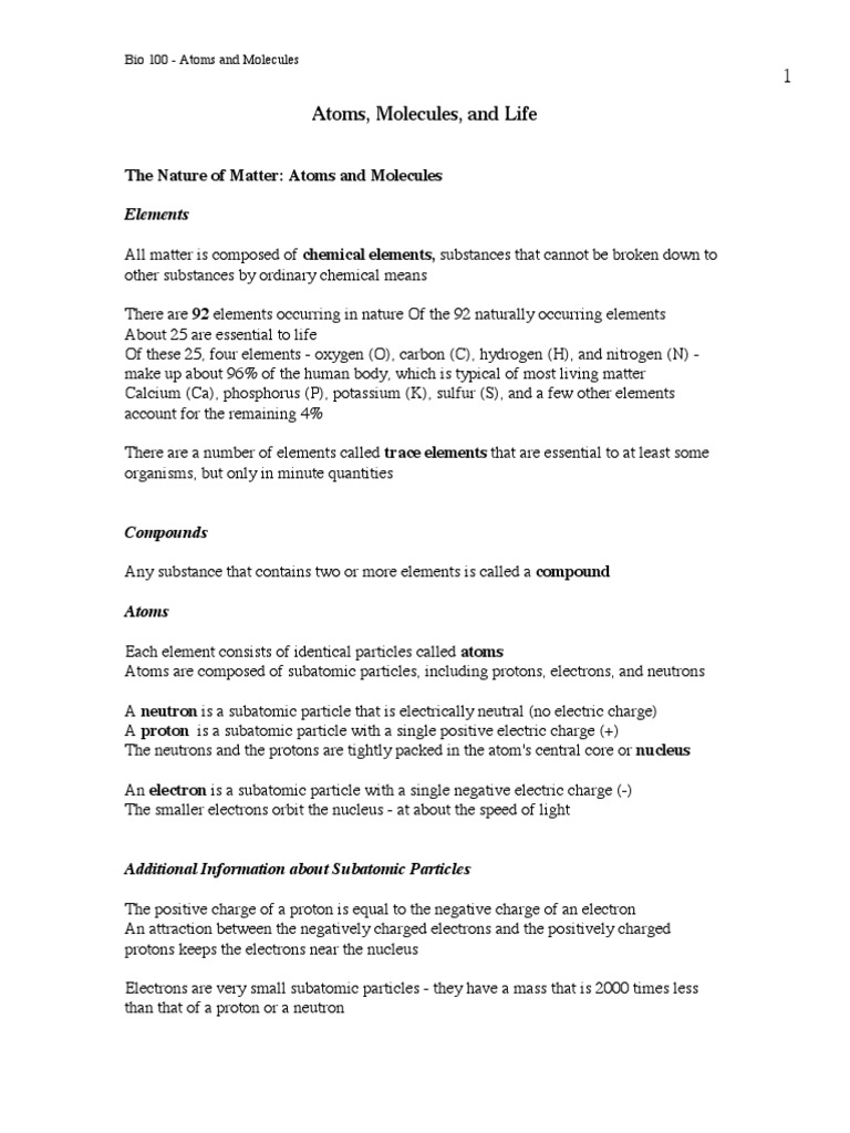 The Nature of Matter: Atoms and Molecules | PDF | Chemical Bond ...
