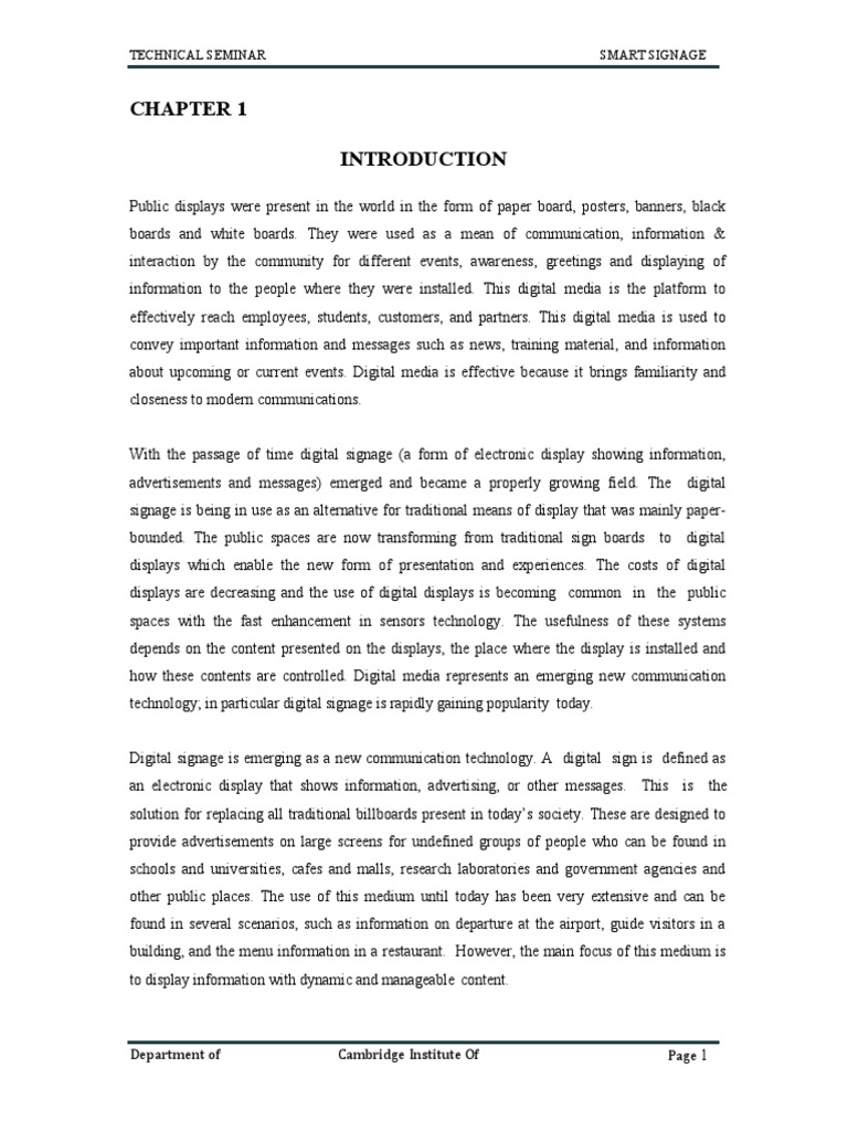Technical Seminar Smart Signage: Department of ECE Cambridge Institute ...