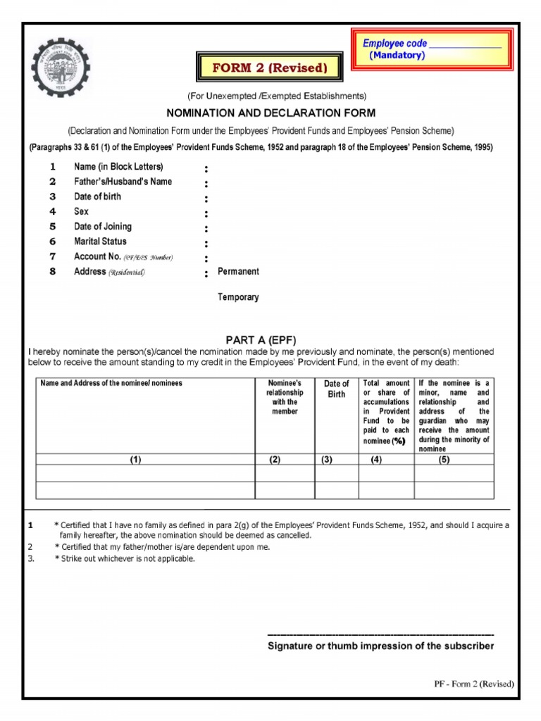 Form 2 (PF Nomination Form) | PDF | Pension | Government