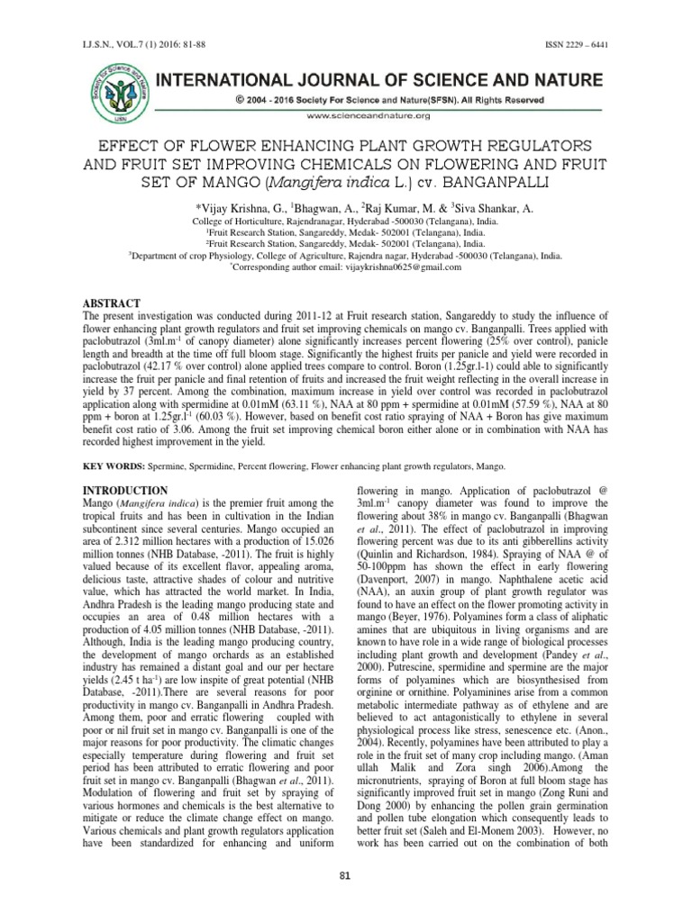 Effect PGR For Mango | PDF | Mango | Plant Hormone