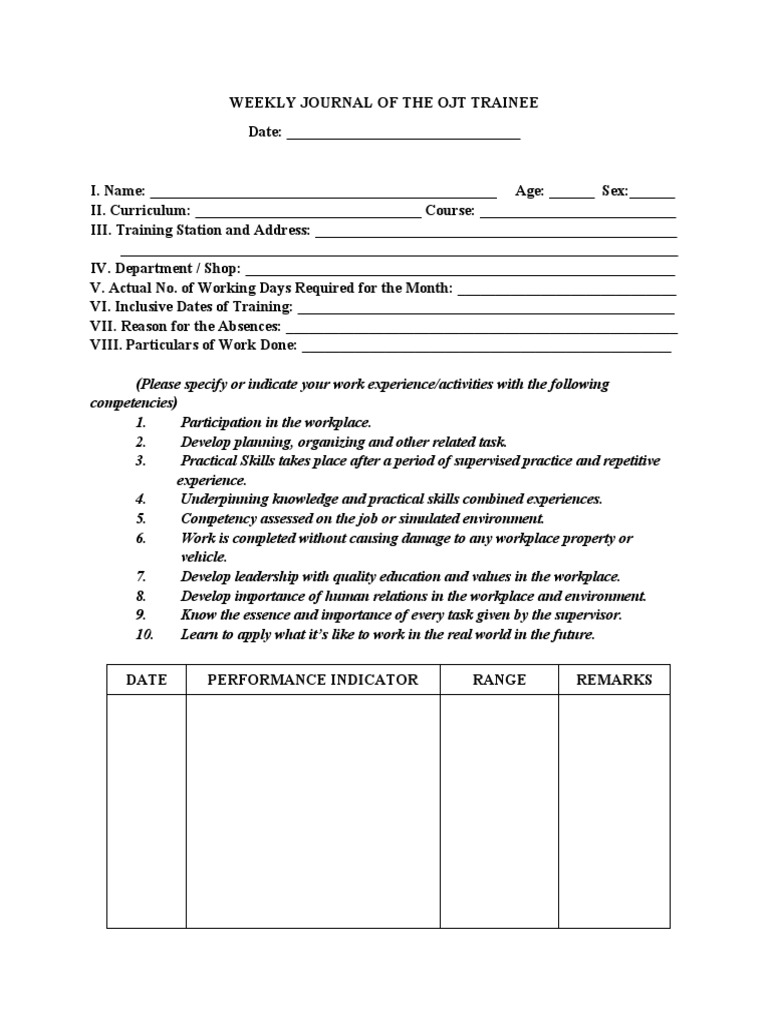Weekly Journal of The Ojt Trainee | PDF