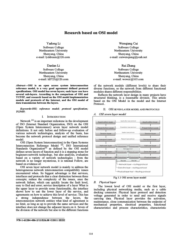 Research Based On Osi Model: Yadongli Wenqiang Cui | PDF | Osi Model | Computer Network