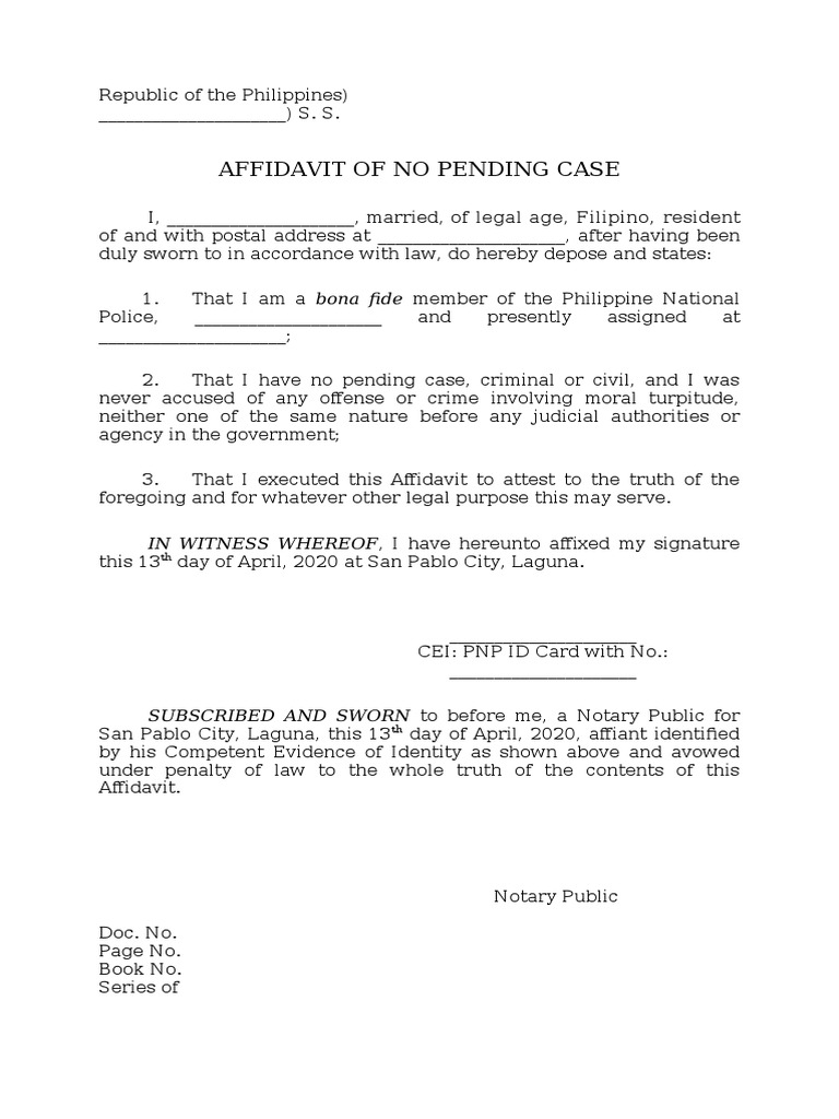 Affidavit of No Pending Case | PDF