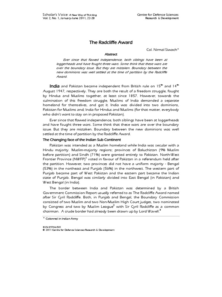 The Radcliffe Award PDF | Download Free PDF | Partition Of India ...