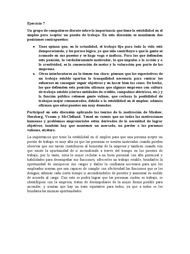 Ejercicio 7 TTHH | PDF | Motivación | Motivacional