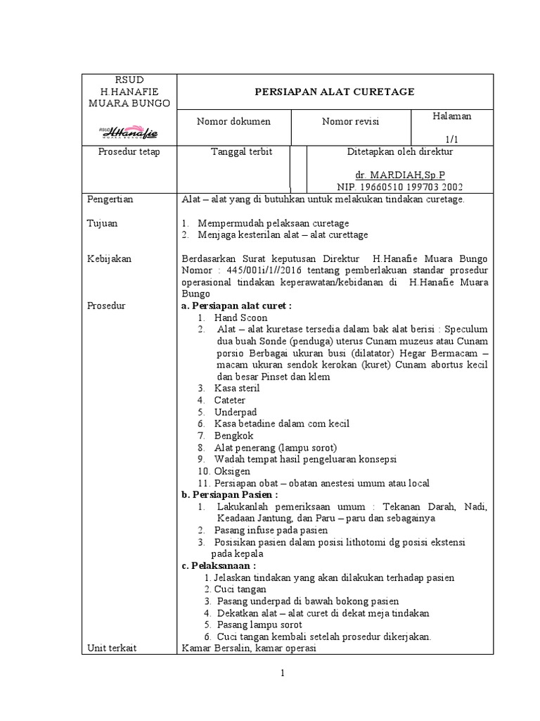 Spo Persiapan Alat Curetage | PDF