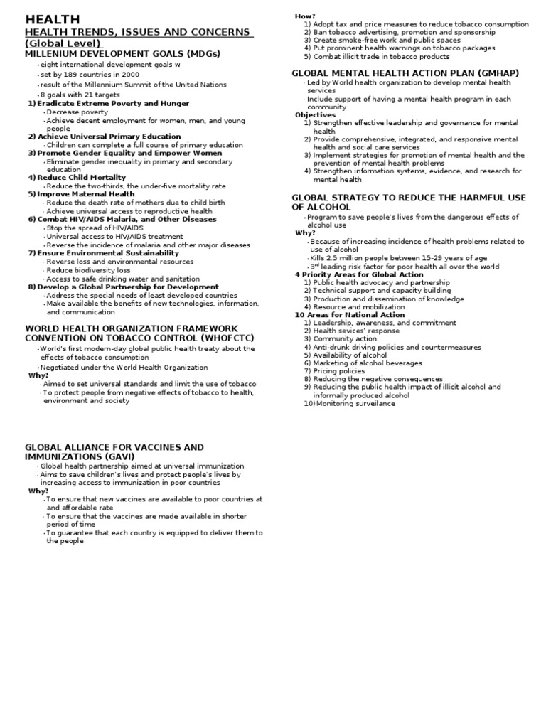 Health: Health Trends, Issues and Concerns (Global Level) | PDF ...