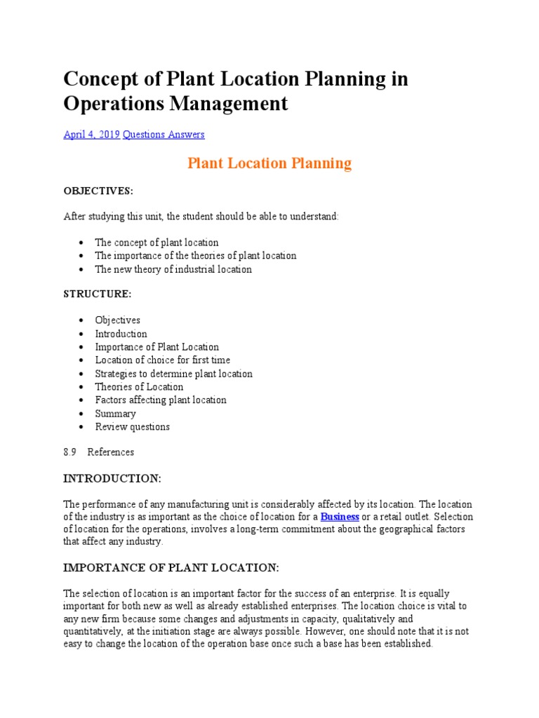 Concept of Plant Location Planning in Operations Management | PDF ...