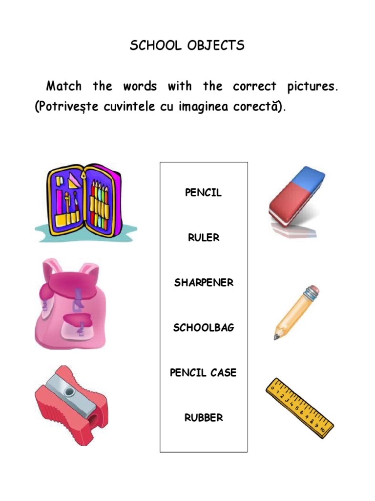 6 School Objects - Obiectele Scolare | PDF