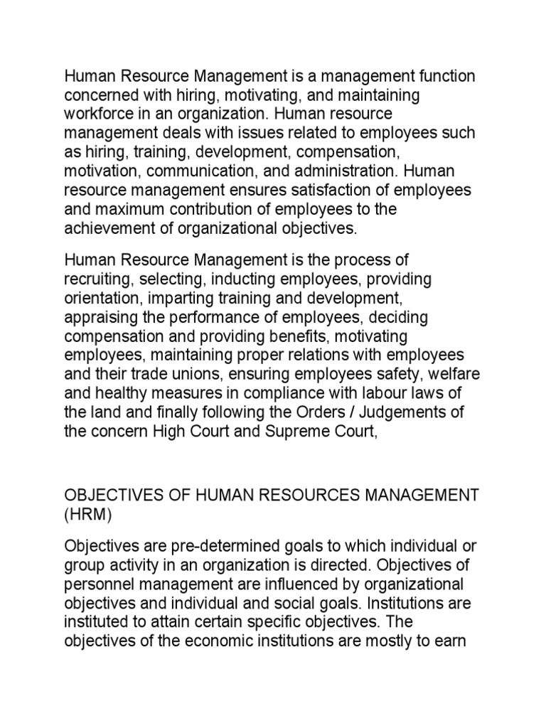 Objectives of Human Resources Management | PDF | Recruitment | Employment