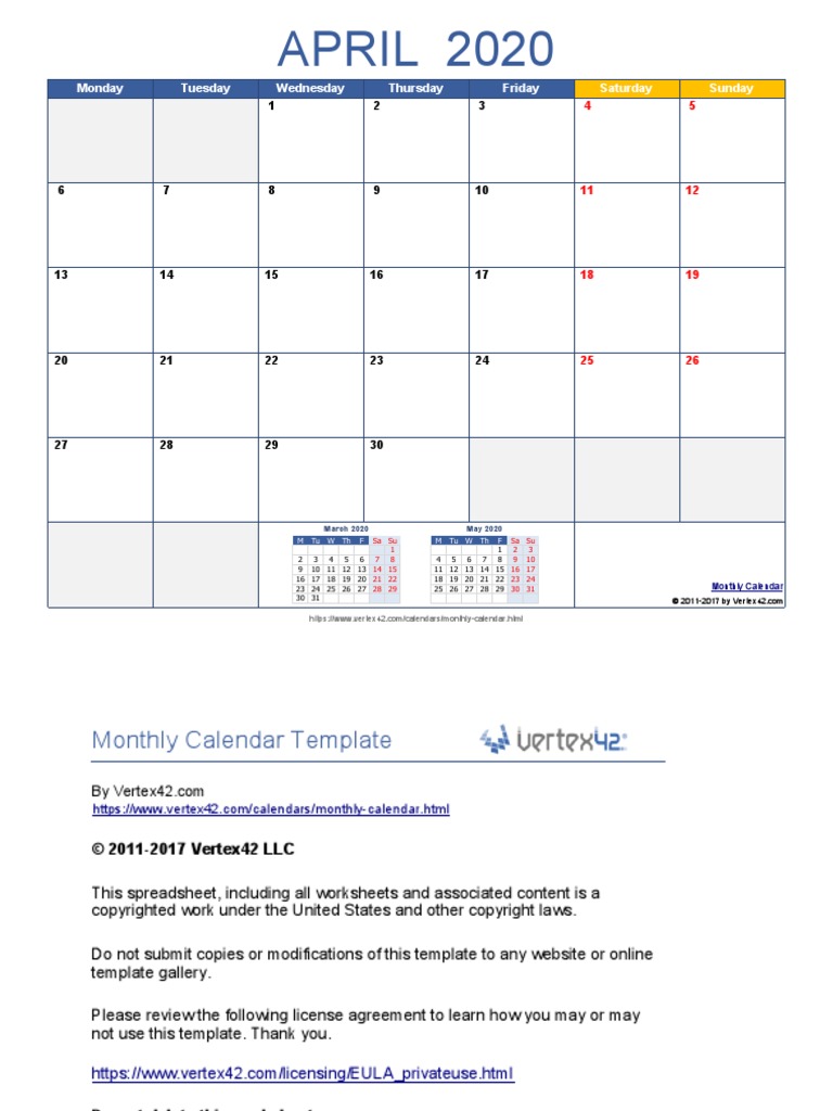 APRIL 2020: Monday Tuesday Wednesday Thursday Friday Saturday Sunday | PDF