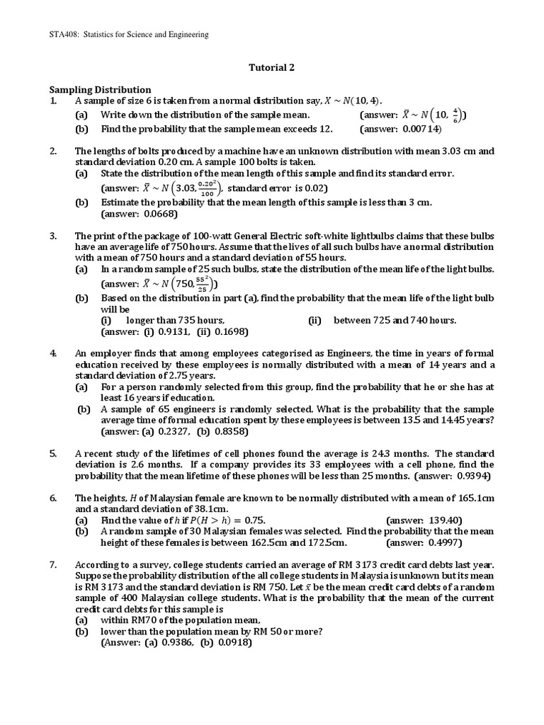 Tutorial STA408 - Estimation | PDF | Confidence Interval | Sample Size Determination