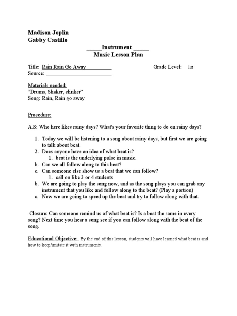 Madison Joplin Gabby Castillo - Instrument - Music Lesson Plan | PDF ...