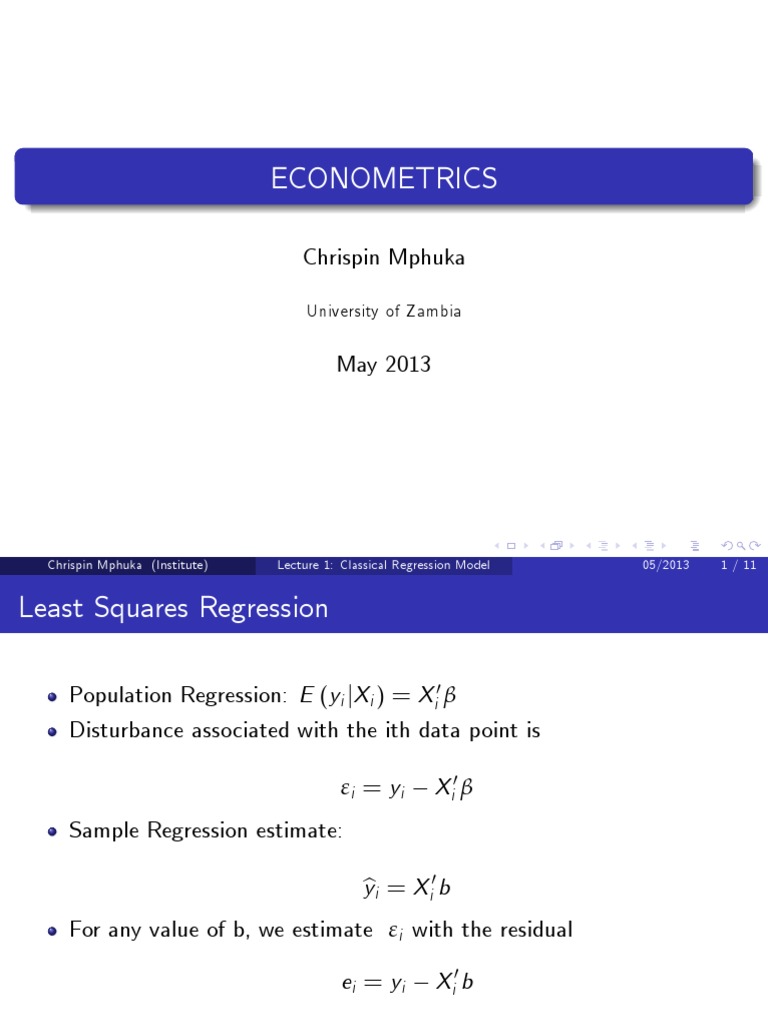 Econometrics: Chrispin Mphuka | PDF | Ordinary Least Squares | Errors And Residuals