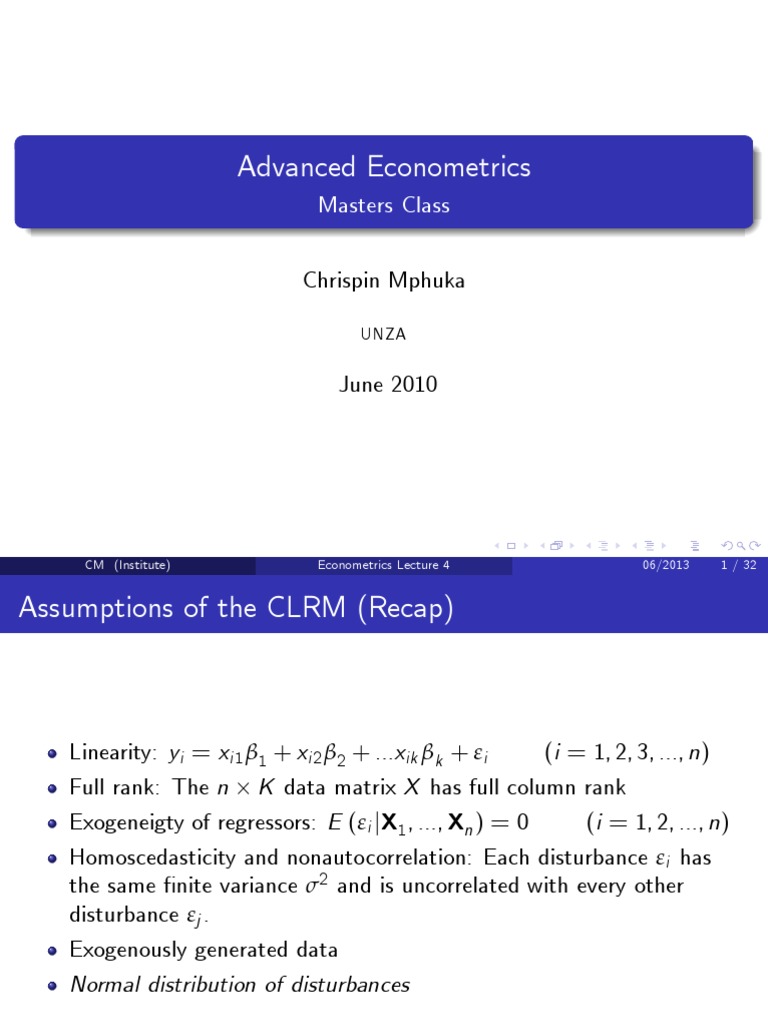 Advanced Econometrics: Masters Class | PDF | Ordinary Least Squares | Mathematical And ...