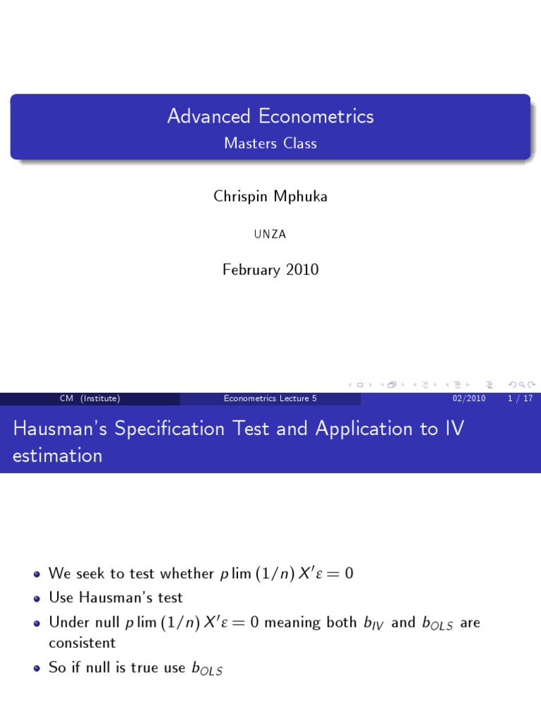Advanced Econometrics: Masters Class | PDF | Ordinary Least Squares ...