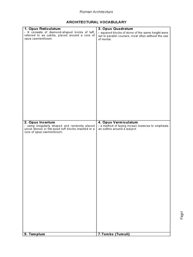 Architectural Vocabulary 1. Opus Reticulatum 3. Opus Quadratum | PDF ...