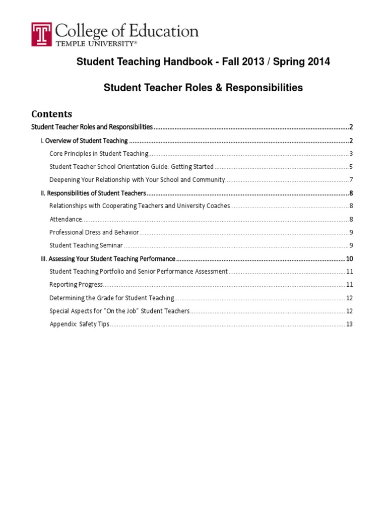 Student Teaching Roles & Responsibilities Guide | PDF | Teachers ...