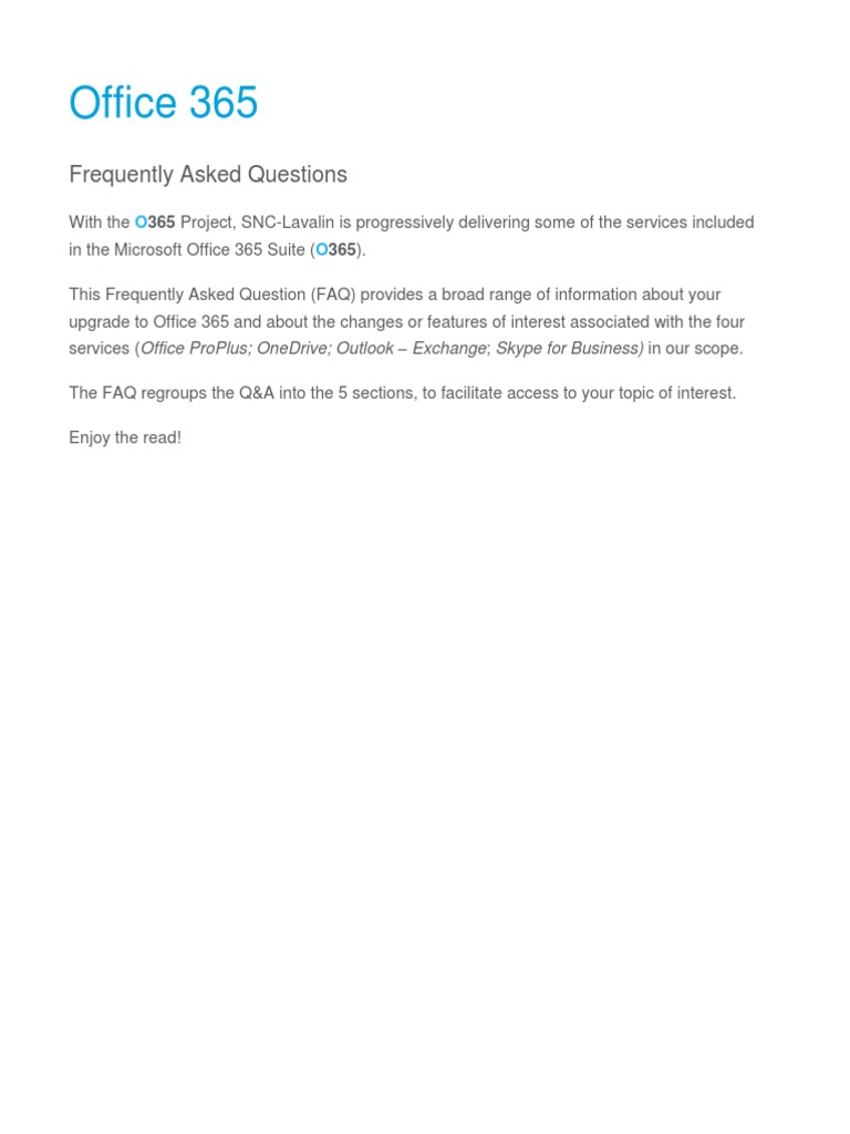 Office 365 FAQ: Answers to Common Questions | PDF | Microsoft Office | Office 365