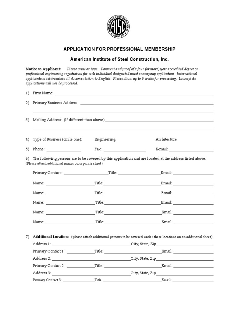 Aisc Membership Form | PDF | Fee | Payments