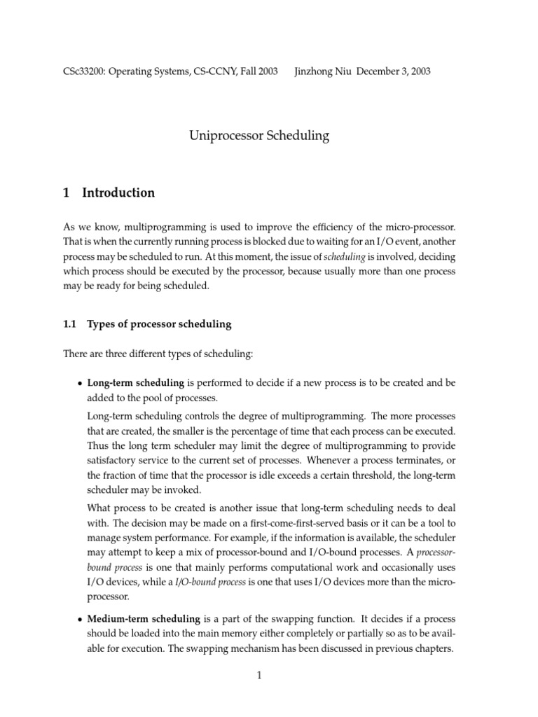 Uniprocessor Scheduling: 1.1 Types of Processor Scheduling | PDF | Scheduling (Computing ...