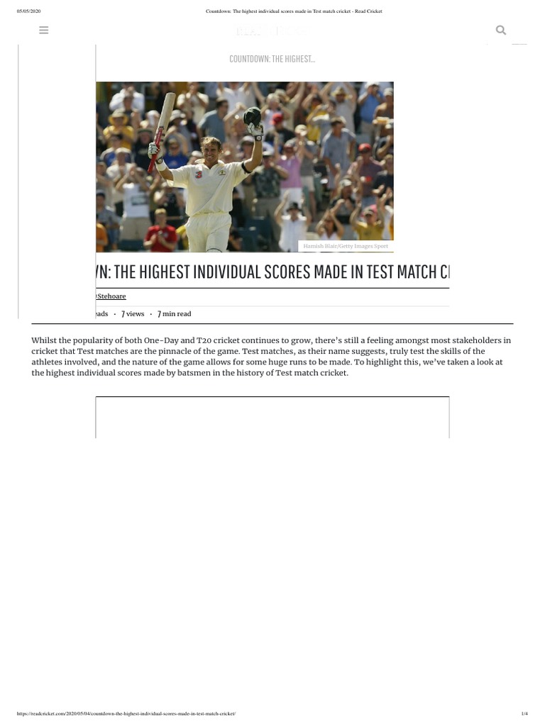 Highest Individual Test Scores | PDF | Cricket | Forms Of Cricket