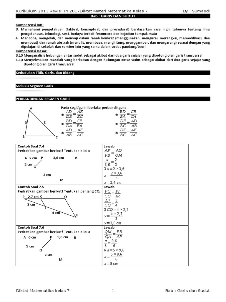 Perbandingan Segmen Garis | PDF