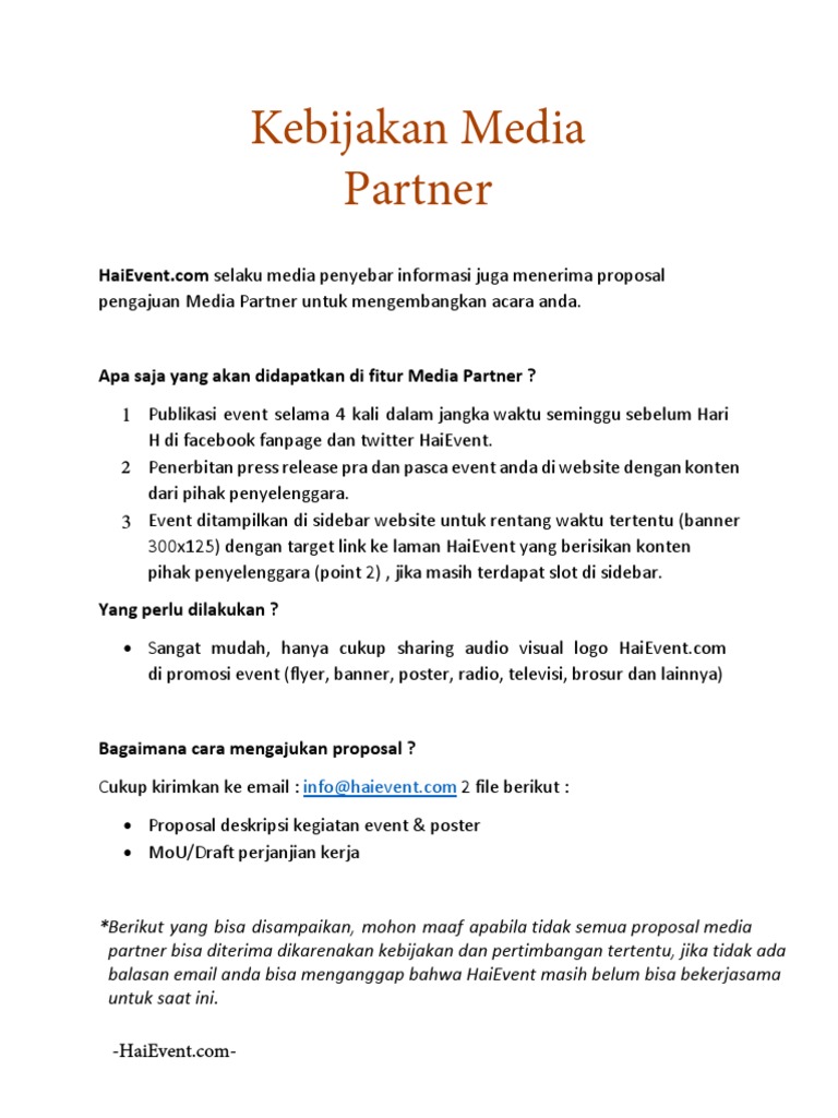Kerjasama Media Partner dengan HaiEvent | PDF