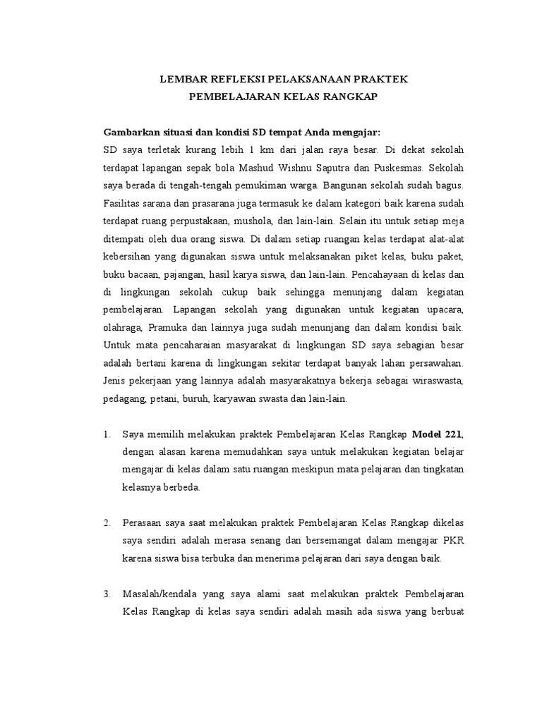 Lembar Refleksi PKR | PDF