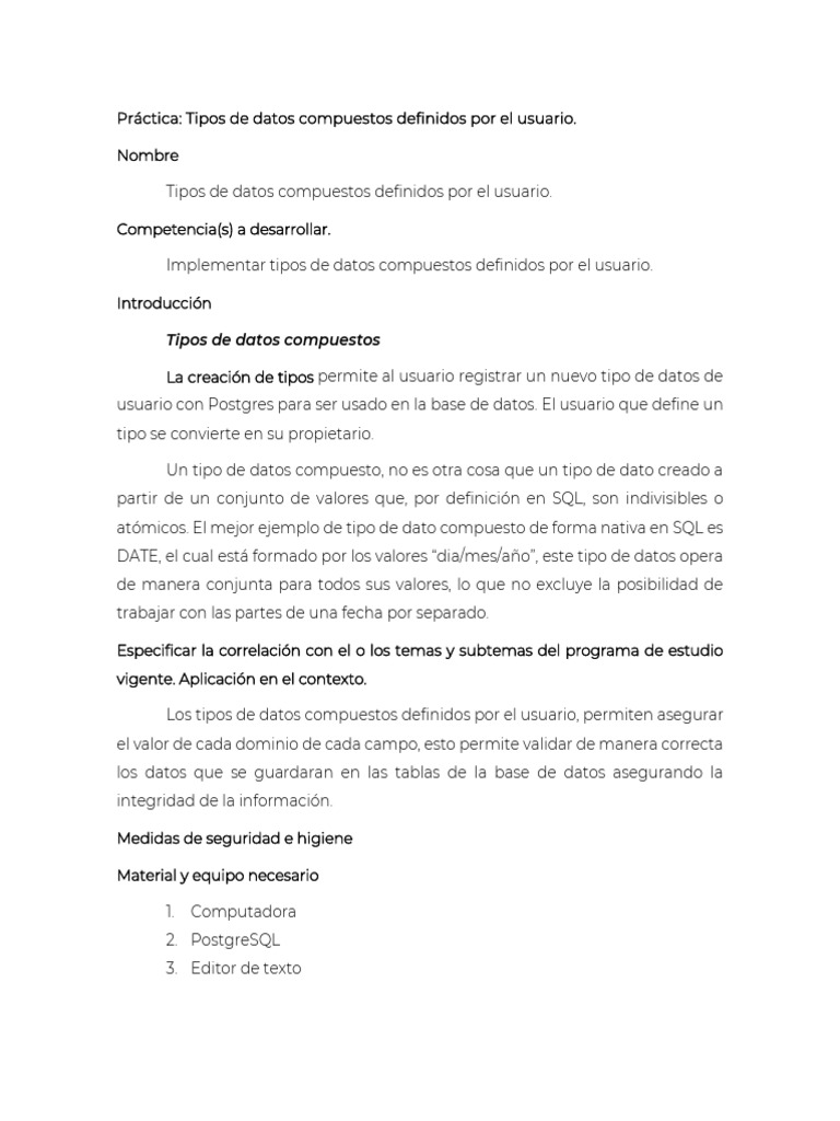 Tipos de Datos Compuestos | PDF | SQL | Bases de datos