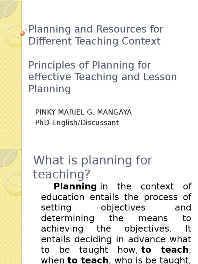 Planning and Resources For Different Teaching Context | PDF | Lesson ...