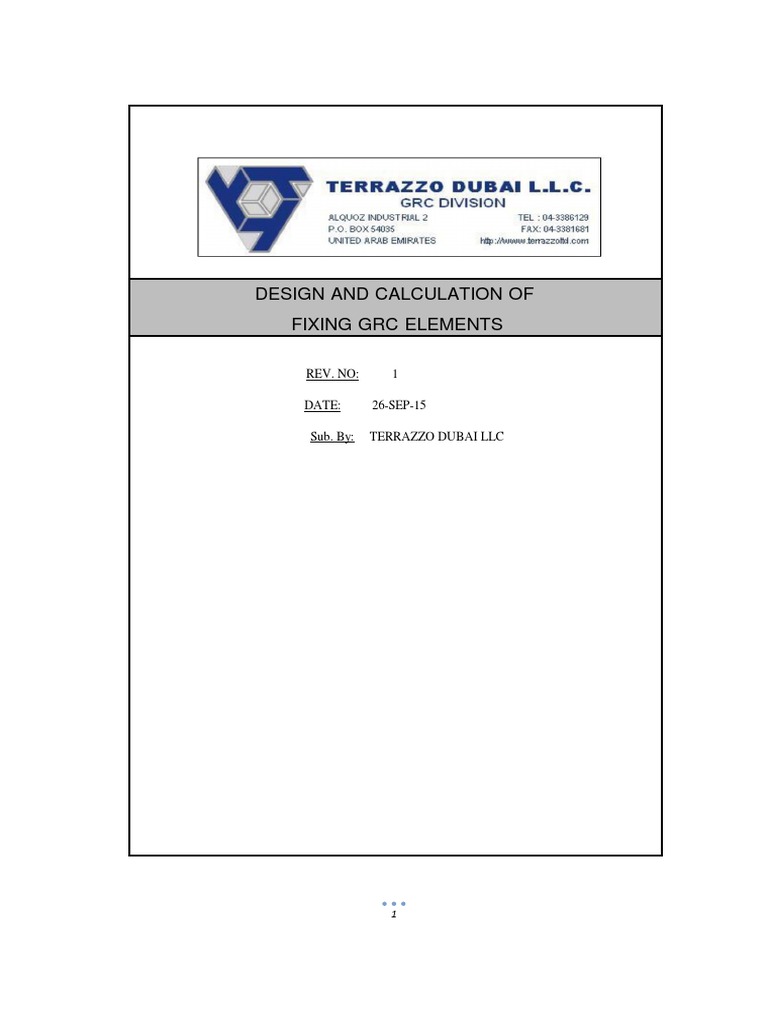 Design and Calculation of Fixing GRC Elements: Rev. No: 1 Date: 26-SEP ...