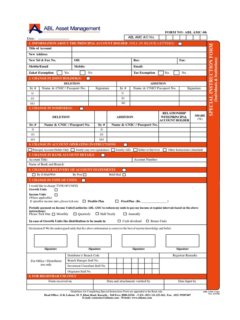 Date:: Form No: Abl Amc - 06 | PDF | Signature | Investing