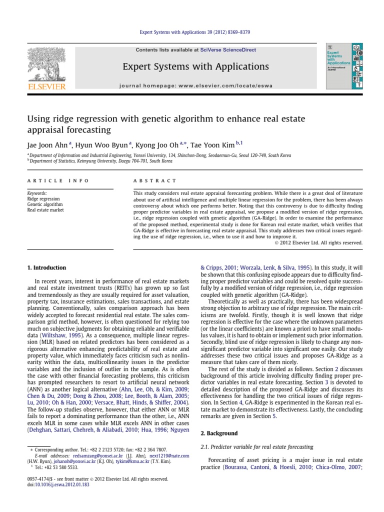 Using Ridge Regression With Genetic Algorithm To Enhance Real Estate ...