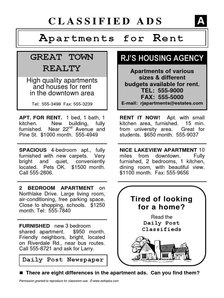 ESL TOPICS - APARTMENTS - Find Differences | PDF | Apartment | Room