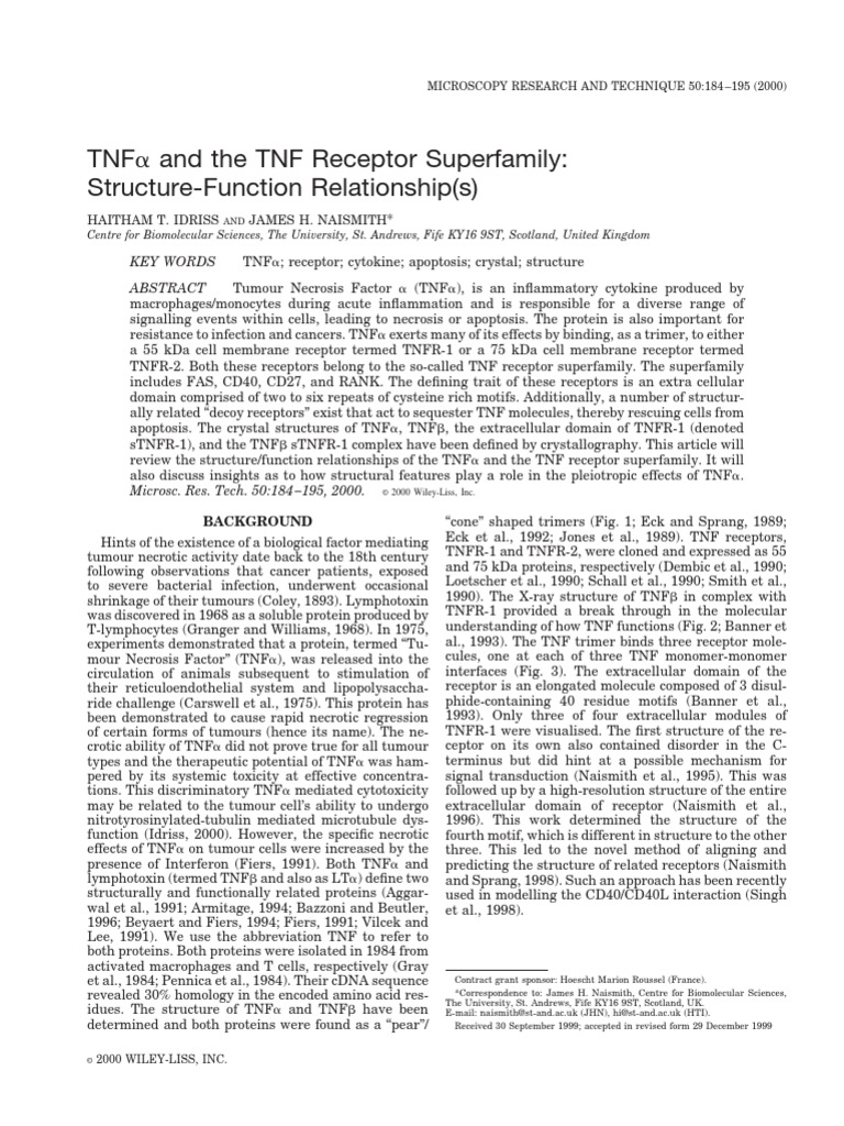 TNF and The TNF Receptor Superfamily: Structure-Function Relationship(s ...