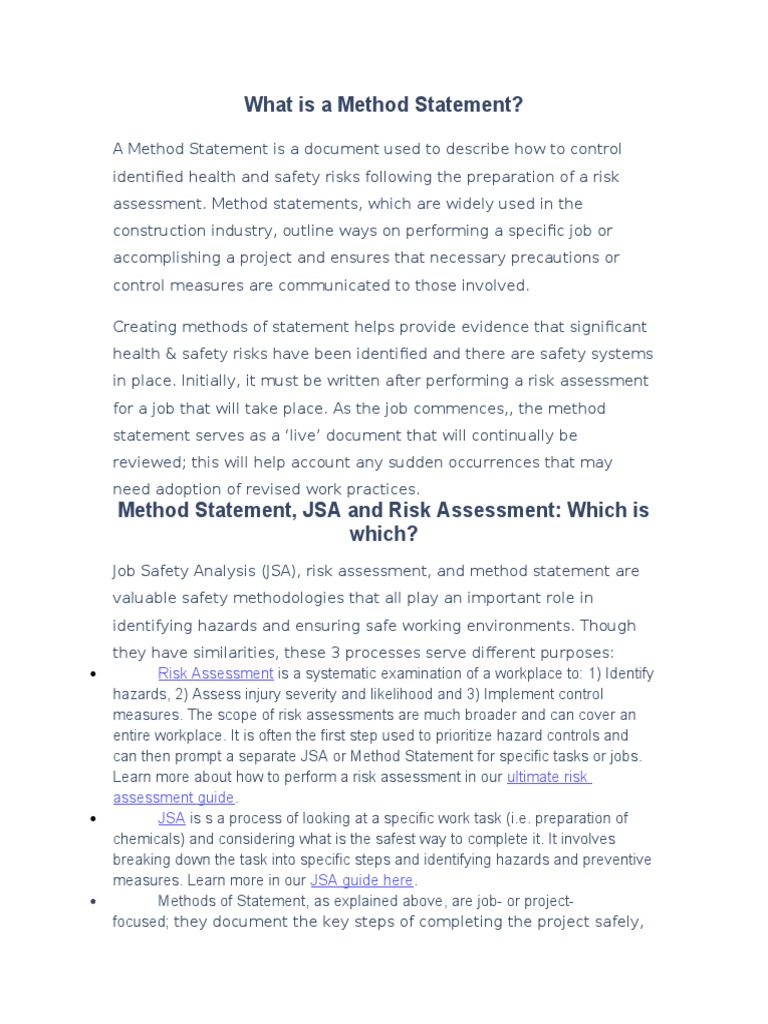 What Is A Method Statement | PDF | Risk Assessment | Safety