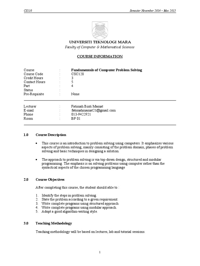 CSC128 - Course Information | Download Free PDF | Computer Programming | C++