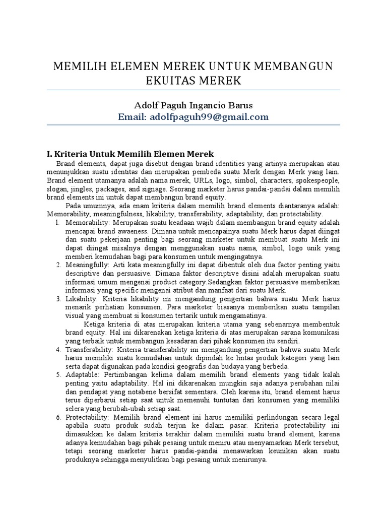Kriteria Memilih Elemen Merek Efektif | PDF | Bisnis