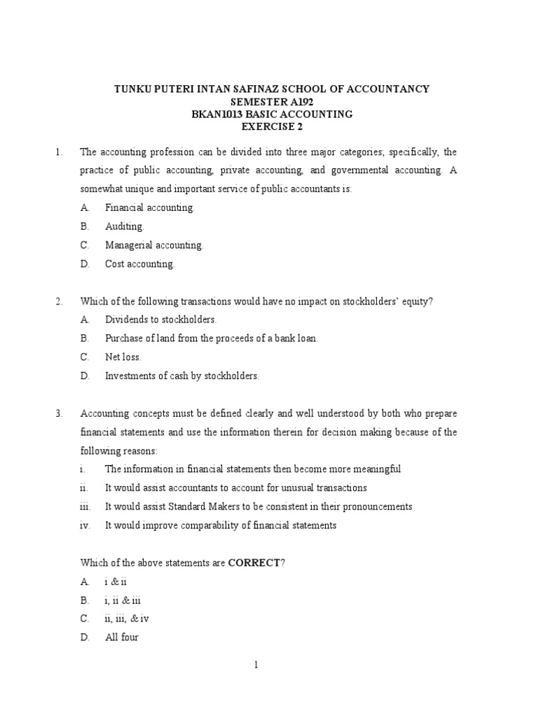 Tunku Puteri Intan Safinaz School of Accountancy Semester A192 Bkan1013 Basic Accounting ...
