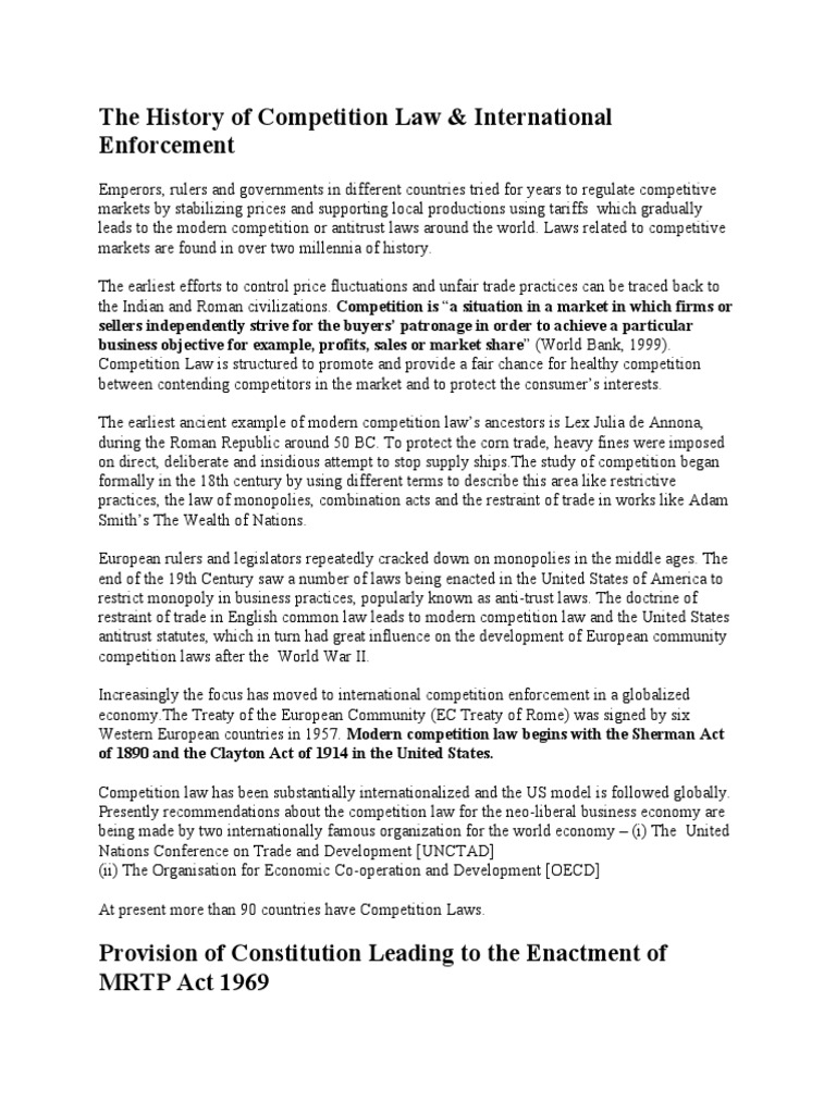 The History of Competition Law | PDF | Competition Law | Monopoly