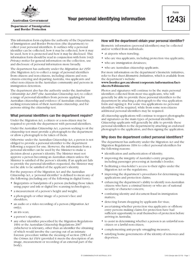 Form 1243i Your Personal Identifying Information | PDF | Travel Visa ...