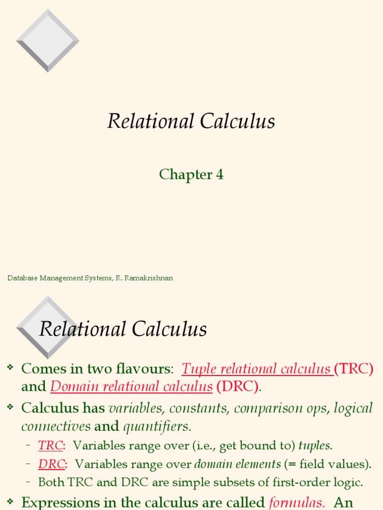Relational Calculus Database Management Systems R Ramakrishnan 1