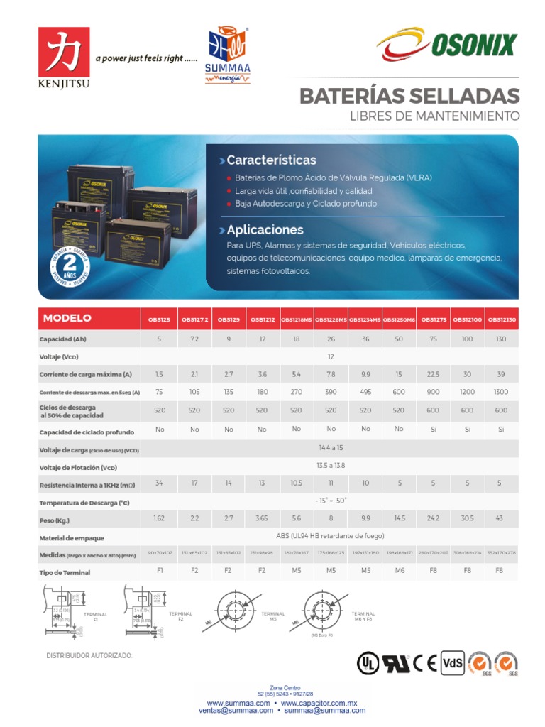 Baterias Selladas Osonix GSE 2017 | PDF | Batería (electricidad) | Cantidad