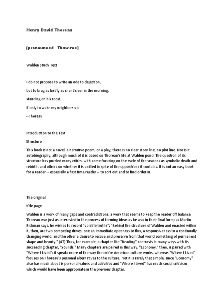 Thoreau's Walden Study Text | PDF | Walden | Henry David Thoreau
