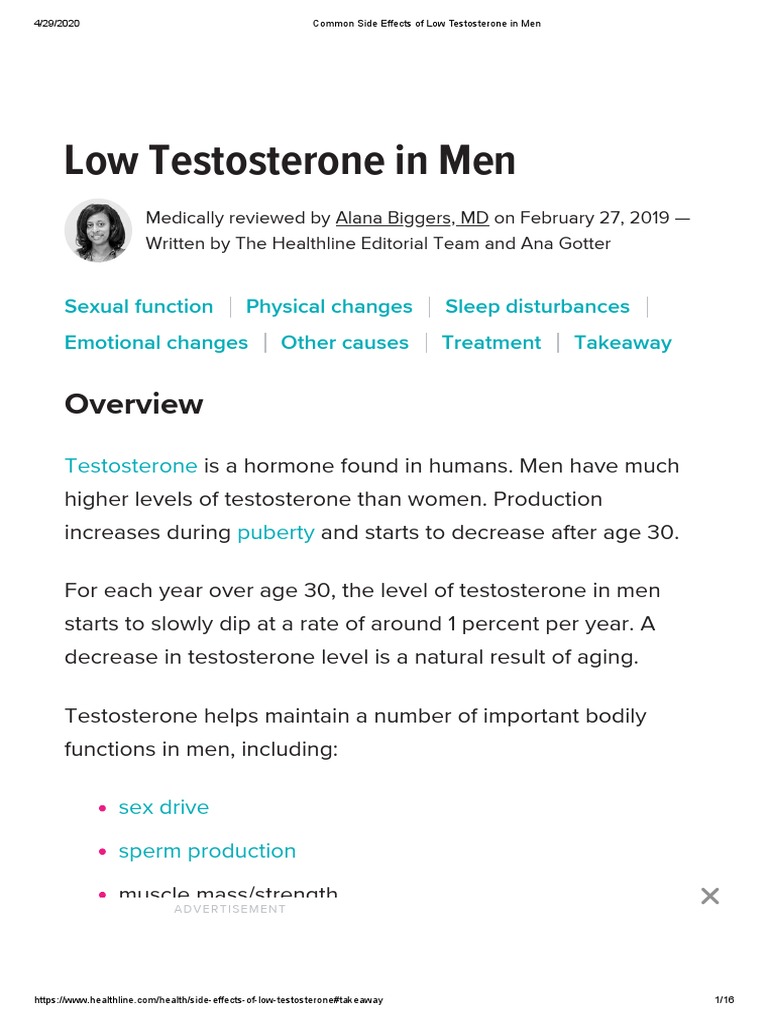 Common Side Effects of Low Testosterone in Men | PDF | Libido ...